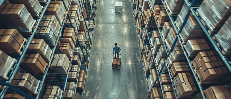 Workers Move Cases of Cardboard Boxes Using Manual Pallet Trucks while ... Workers Move Cases of Cardboard Boxes Using Manual Pallet Trucks while ...