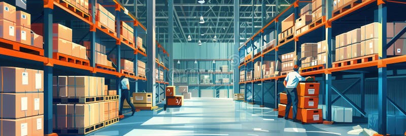 Workers are Moving and Sorting Boxes and Pallets in a Bustling ...