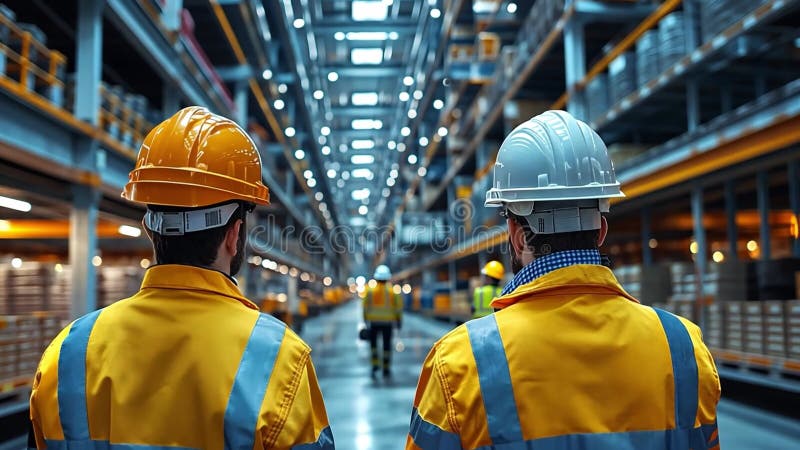 Workers Observe Operations in a Large Industrial Warehouse during ...