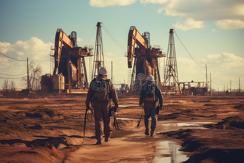 Workers in the oilfield. stock illustration. Illustration of ...