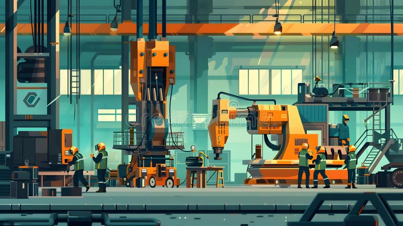 Workers Operate Advanced Machinery in a Modern Factory Setting, a ...