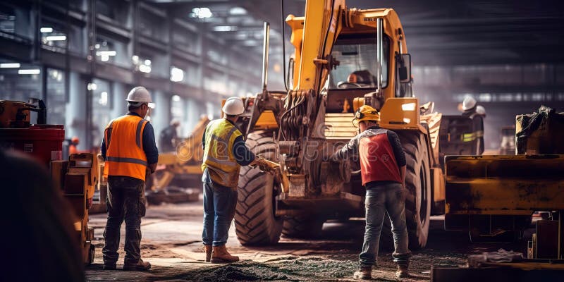 Workers Operating Heavy Machinery in a Construction Site within the ...