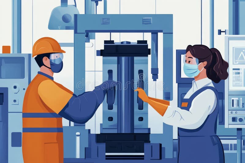 Workers Operating Hydraulic Press Stock Illustration - Illustration of ...