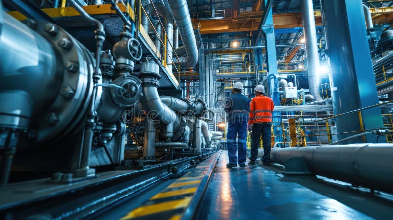 Workers Operating Machinery in a Gas Fired Stock Illustration ...
