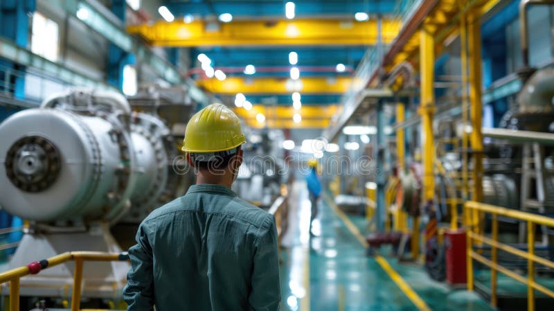 Workers Operating Machinery in a Gas Fired Power Stock Illustration ...