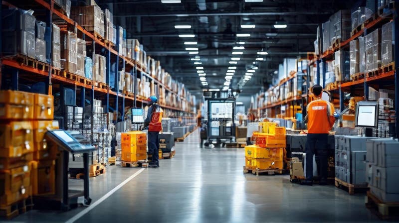 Workers Operating in a Modern Warehouse with Automated Systems Stock ...