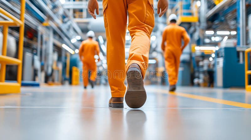 Workers in Orange Uniforms Walking in Industrial Facility Showcasing ...