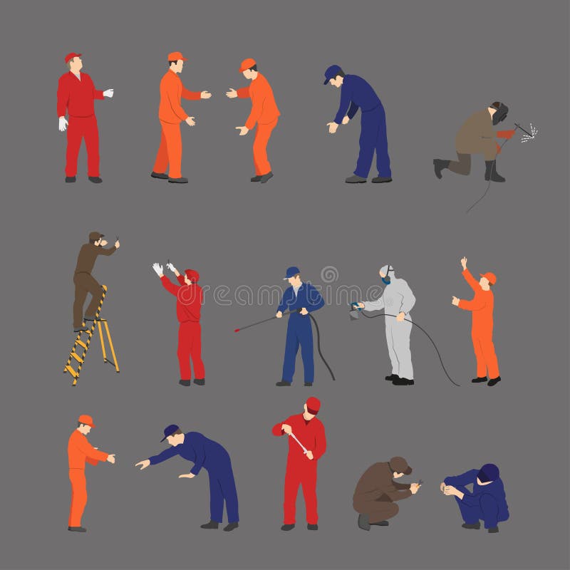 The Workers in Overalls in Different Poses. Repair and Maintenance ...