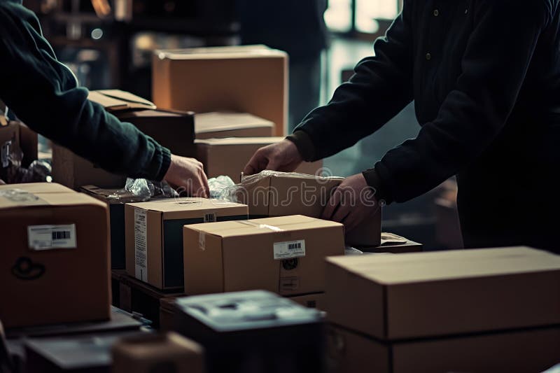 Workers Packing Boxes in a Warehouse Setting Stock Photo - Image of ...