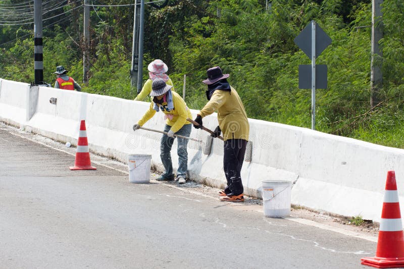 Workers Paint White Color on the Road Editorial Image - Image of ...