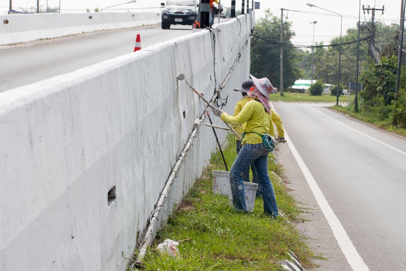 Workers Paint White Color on the Road Editorial Photo - Image of work ...