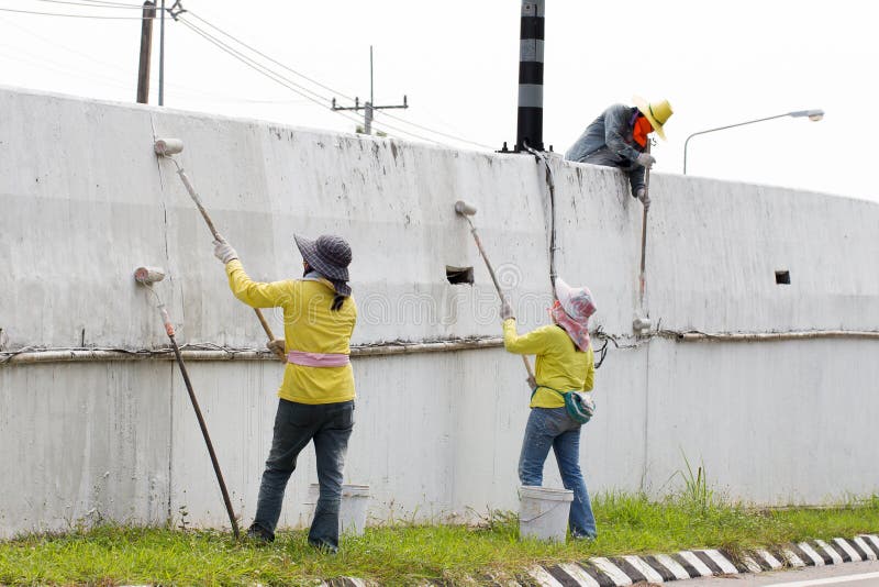 Workers Paint White Color on the Road Editorial Image - Image of action ...