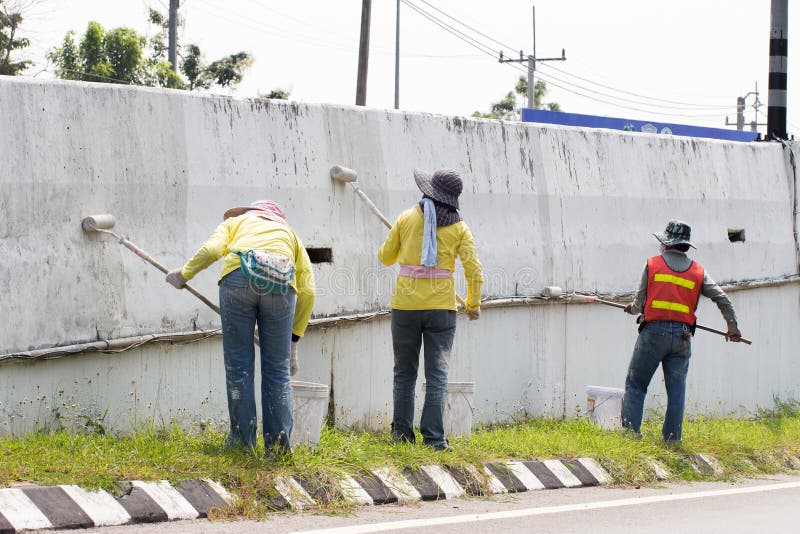 Workers Paint White Color on the Road Editorial Photo - Image of ...