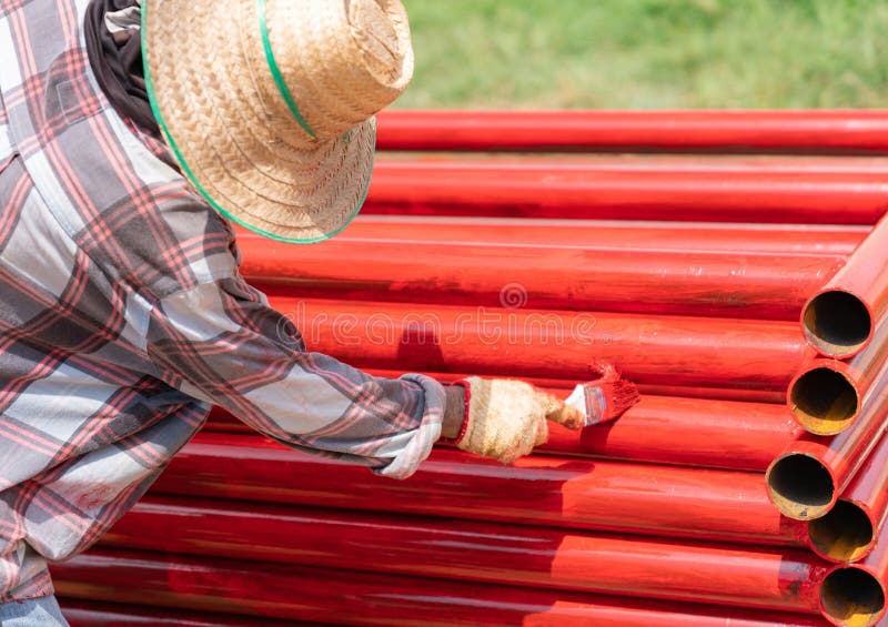 Workers are Painting Rust-proof Steel Structures Stock Photo - Image of ...