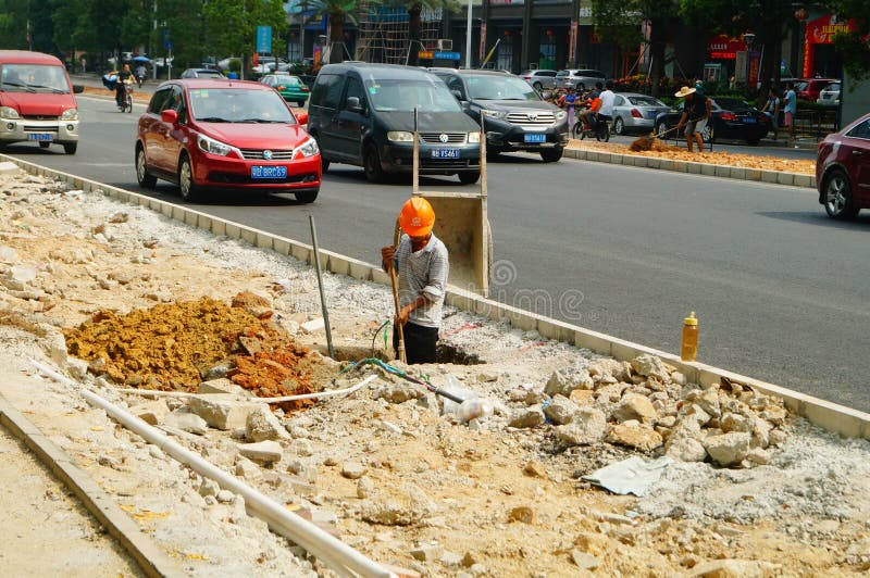 Workers in the Highway Pavement Maintenance Editorial Stock Image ...