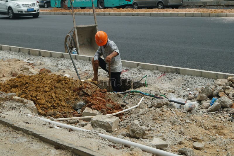 Workers in the Highway Pavement Maintenance Editorial Stock Image ...
