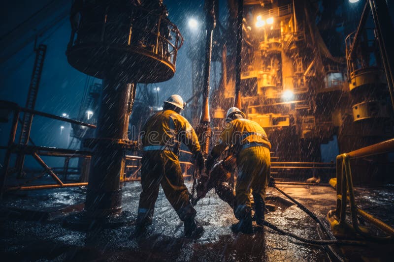 Workers Performing Maintenance on Offshore Drilling Rigs, during a ...