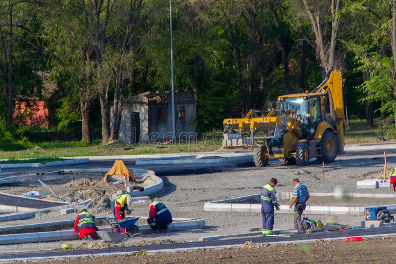 Workers Placed Curbs on the Road Editorial Stock Image - Image of ...
