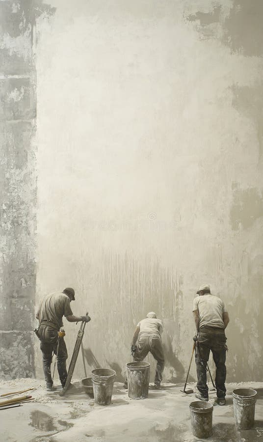 Workers Plastering a Wall in a Construction Site during Daylight Hours ...