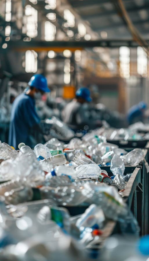 Workers at a Plastic Recycling Facility Sorting and Processing for a ...