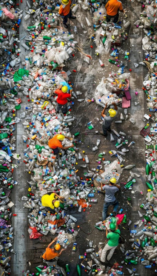 Workers in a Plastic Recycling Facility Sorting and Processing for a ...
