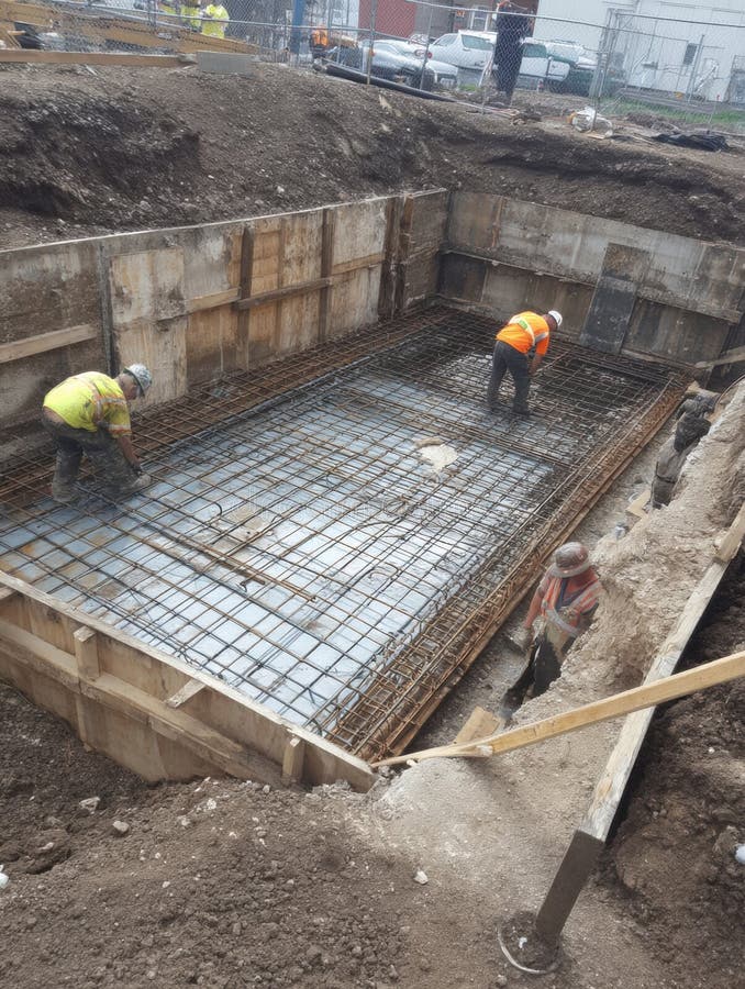 Foundation Pouring with Reinforced Steel in Construction Site during ...