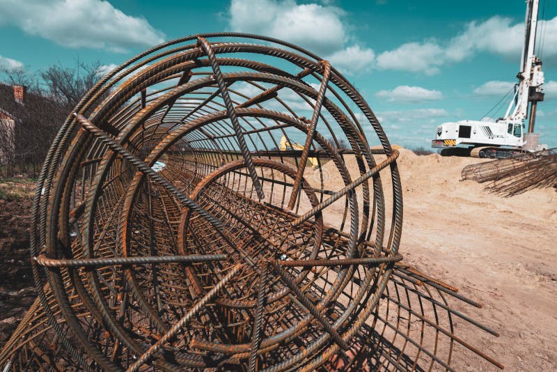 Workers are Preparing a Steel Construction To Build a New Bridge Stock ...