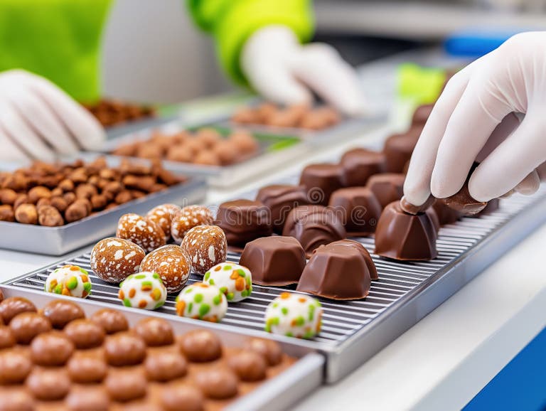 Workers Preparing Various Types of Handcrafted Chocolates in a ...