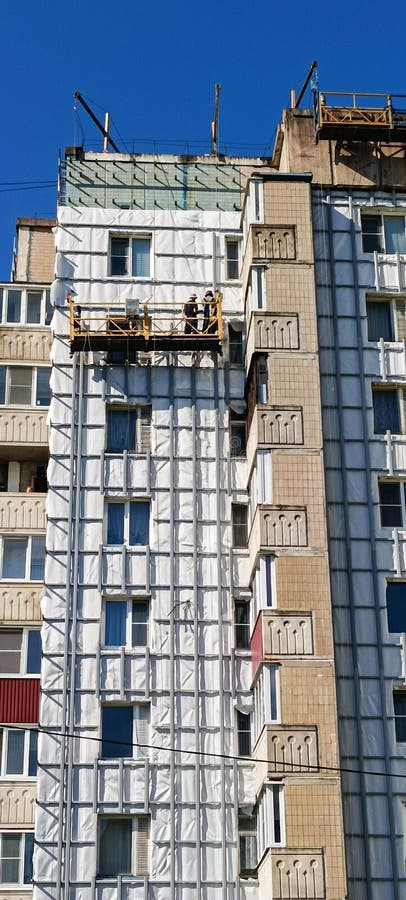 Workers are Preparing a Wall for Cladding the Facade Editorial ...