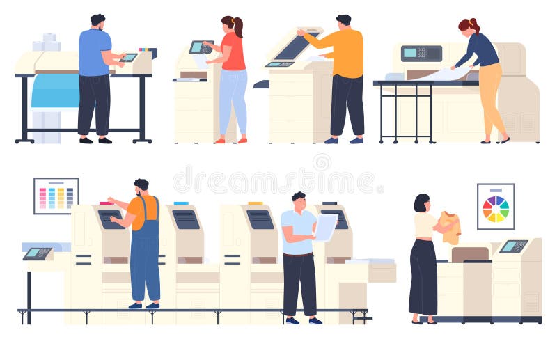 Workers with Printing Machines and Copiers. Printing Workers Create ...