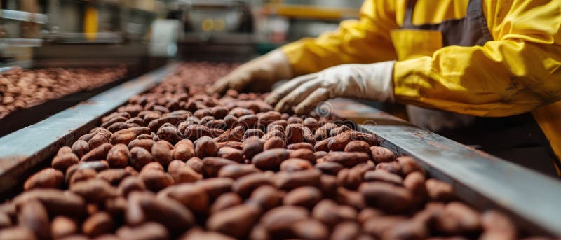 Workers Process Cocoa Beans in Chocolate Factory, Ensuring Quality ...