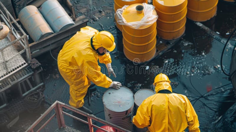 Workers in Protective Gear Carefully Handling Hazardous Materials Used ...