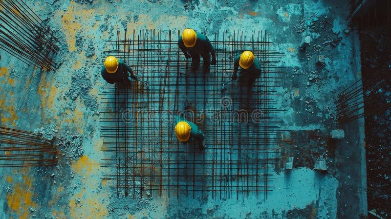 Workers in Protective Gear, Using Iron Rods, Work Together on a Lively ...