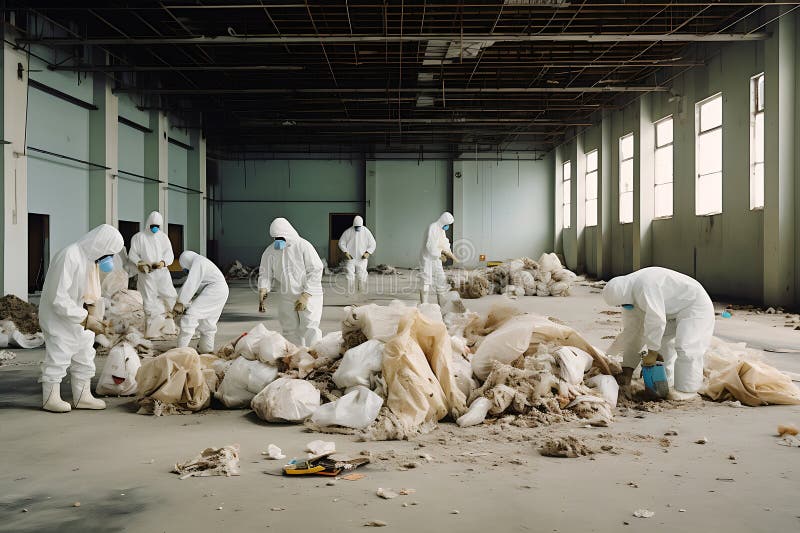 Workers in Protective Uniforms and Masks Remove Accumulated Garbage in ...