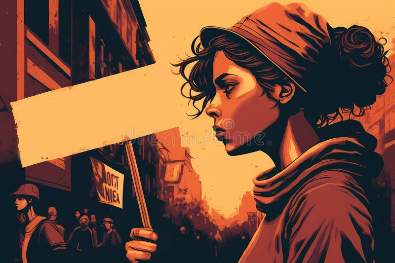 Workers Protest. Fighting for the Rights. Woman Holding Empty Sign in ...