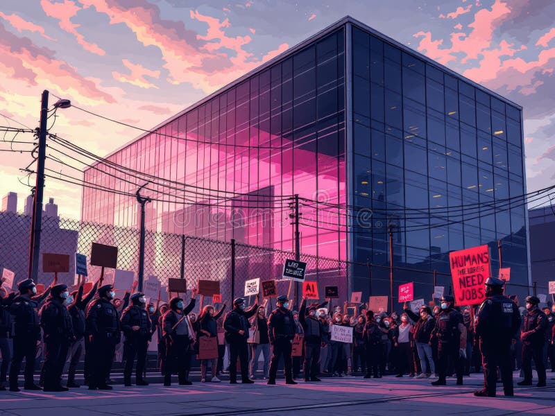 Workers Protesting Job Losses Caused by Artificial Intelligence at a ...