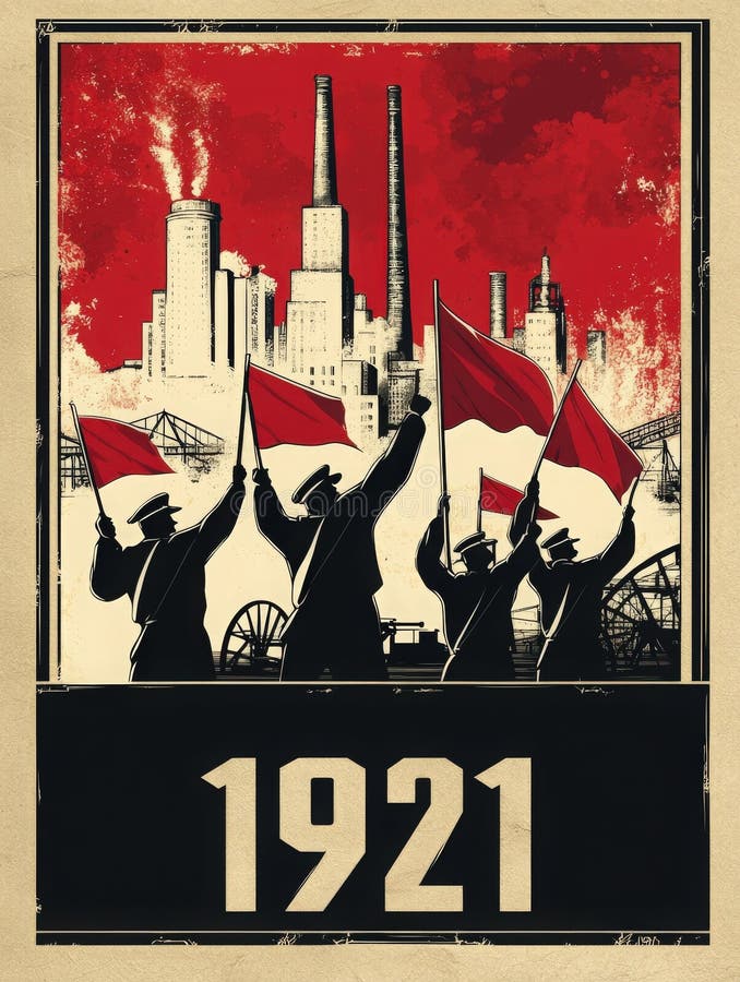 Historic Movement in 1921 with Workers Holding Red Flags in Front of ...
