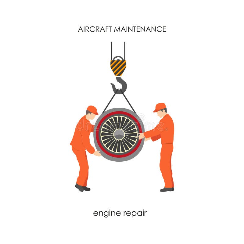Workers Raised the Aircraft Engine on a Lift. Repair and Maintenance of ...