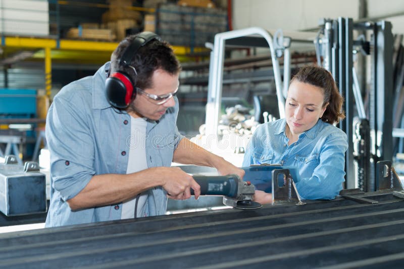Workers Ready Welding Work in Factory Stock Photo - Image of grinder ...