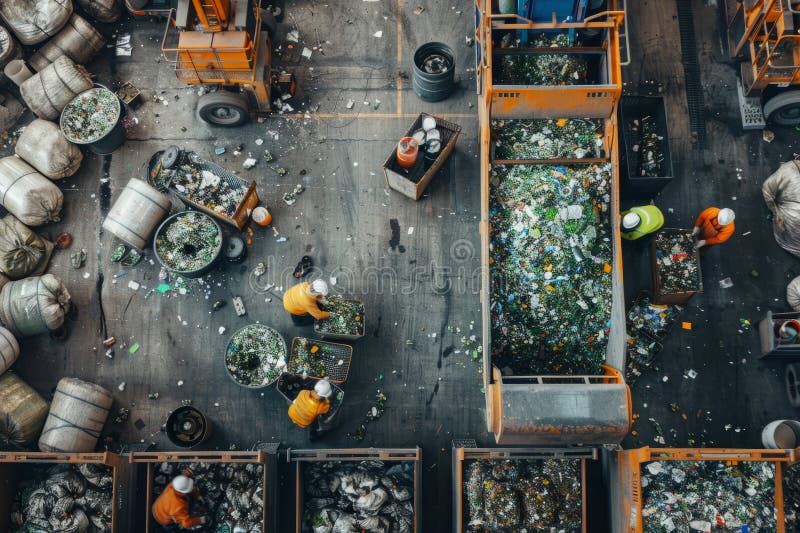 Workers at Recycling Facility Sorting Large Amount of Trash for ...