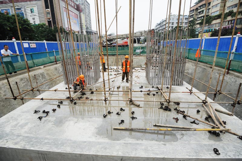 Workers on the Reinforced Concrete Pile Caps Editorial Stock Image ...
