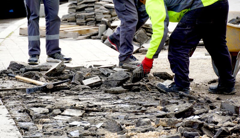 Workers Removing Old Pavement on the Street Stock Photo - Image of ...