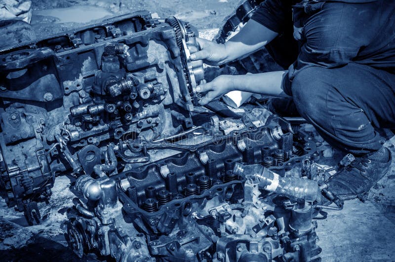 Workers Repair Diesel Engines Stock Photo - Image of electric, tool ...