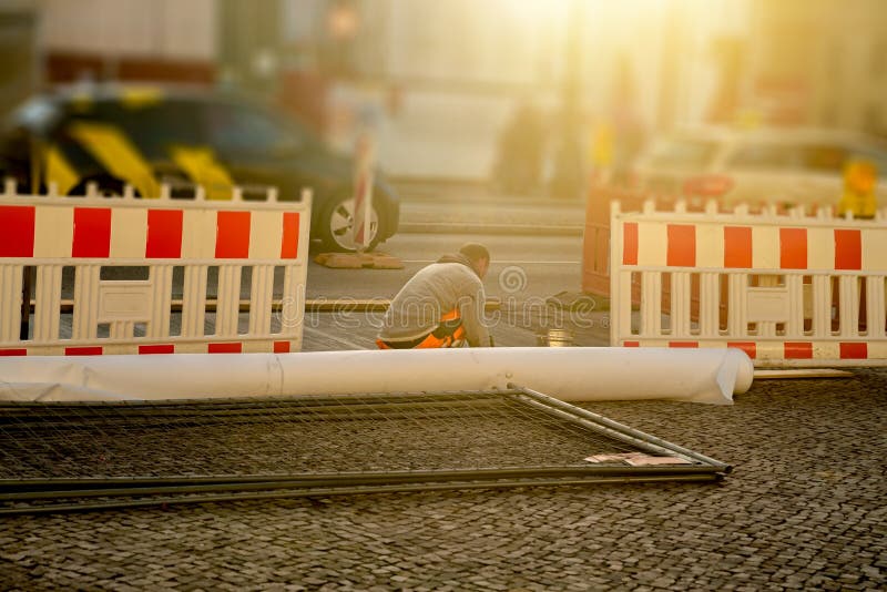 Workers Repair the Road in Germany. Post Processing Editorial Image ...
