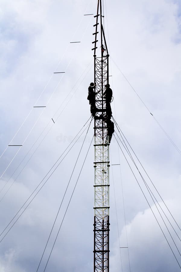 Workers Repairing Communication Tower Stock Image - Image of dangerous ...