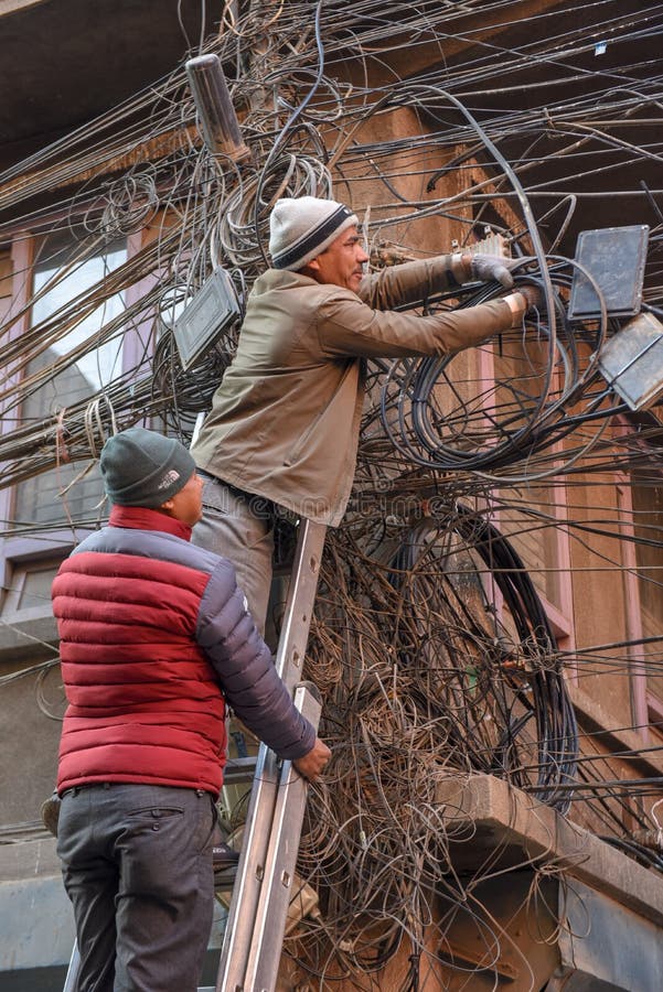Nepal,entangled Cables Supplying Electricity, Editorial Photography ...