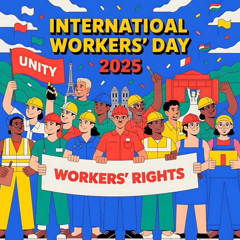 Workers Rights 2025 Unity Poster with Professionals Stock Illustration ...