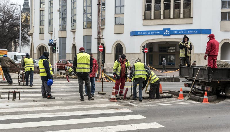 Workers on a Road Construction, Industry and Teamwork Editorial Stock ...