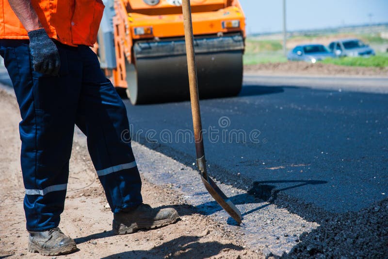 Workers on a Road Construction Stock Image - Image of work, highway ...