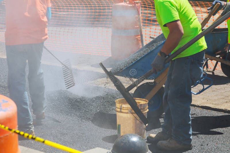 Workers on a Road Construction, Industry and Teamwork Stock Photo ...